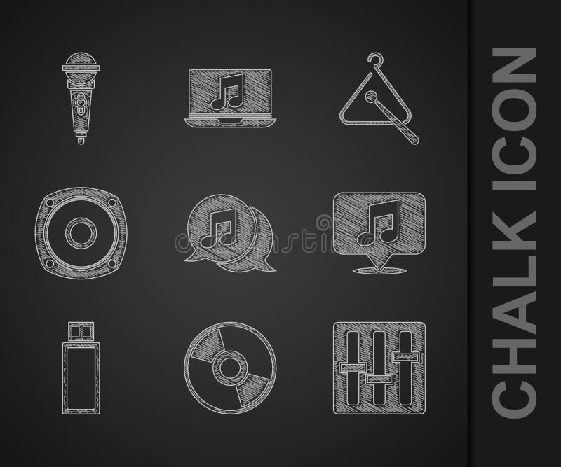 Set Musical Note in Speech Bubble, CD or DVD Disk, Sound Mixer ...