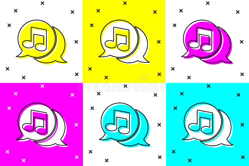 Set Musical Note in Speech Bubble Icon Isolated on Color Background ...