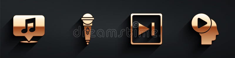 Set Musical Note in Speech Bubble, Microphone, Fast Forward and Head ...