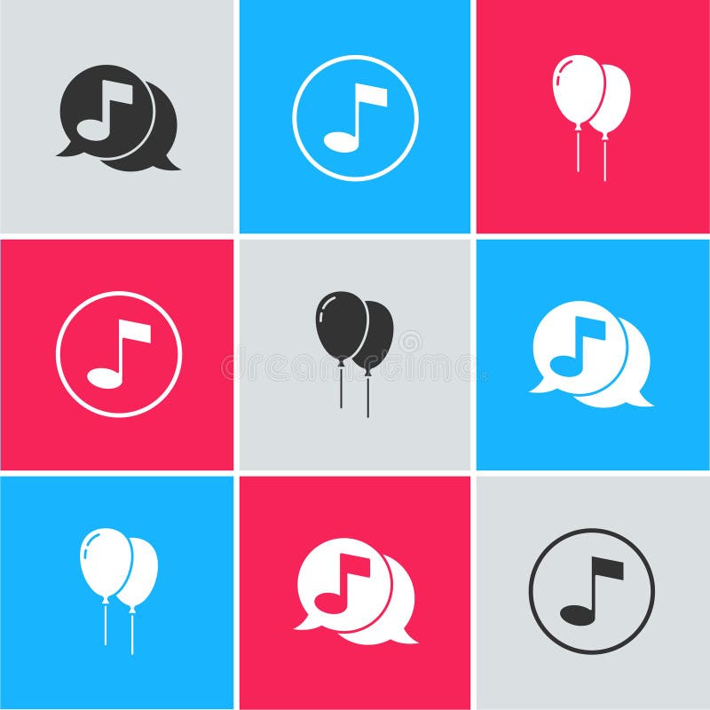 Set Musical Note in Speech Bubble, Note, Tone and Balloons with Ribbon ...
