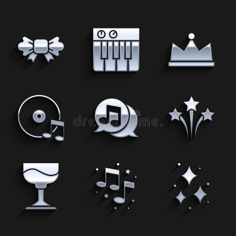 Set Musical Note in Speech Bubble, Note, Tone, Firework, Cocktail ...