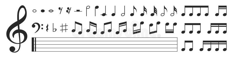 Set of Musical Notes. Black Musical Note Icons. Music Elements. Treble ...