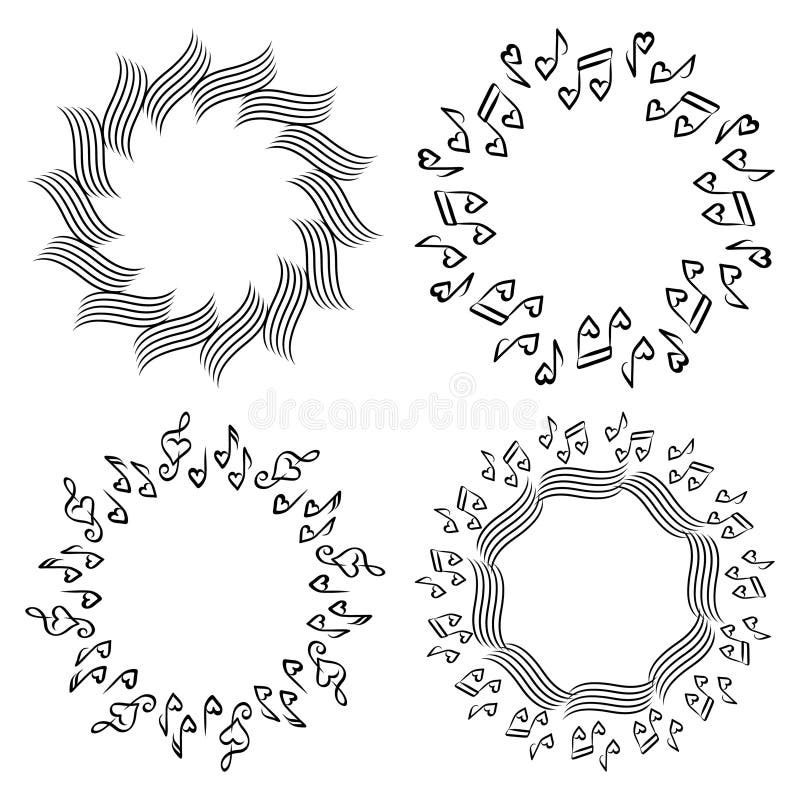 Set of Musical Theme Round Frames with Notes Heart Shape and Clef ...