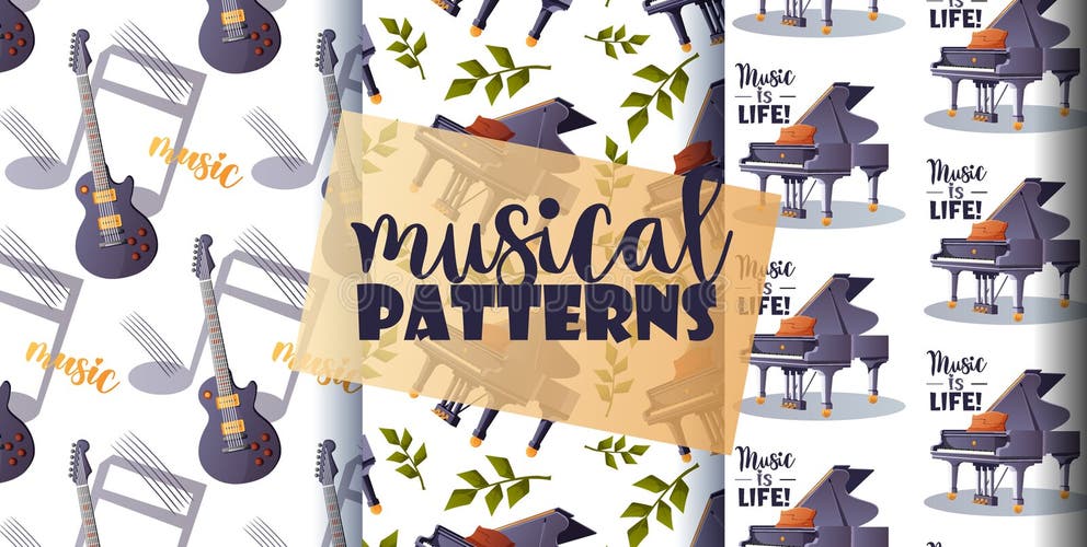 Set of Musical Vector Patterns with Electric Guitar and Piano Stock ...