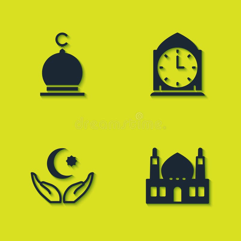 Set Muslim Mosque, , Star and Crescent and Clock Icon. Vector Stock ...