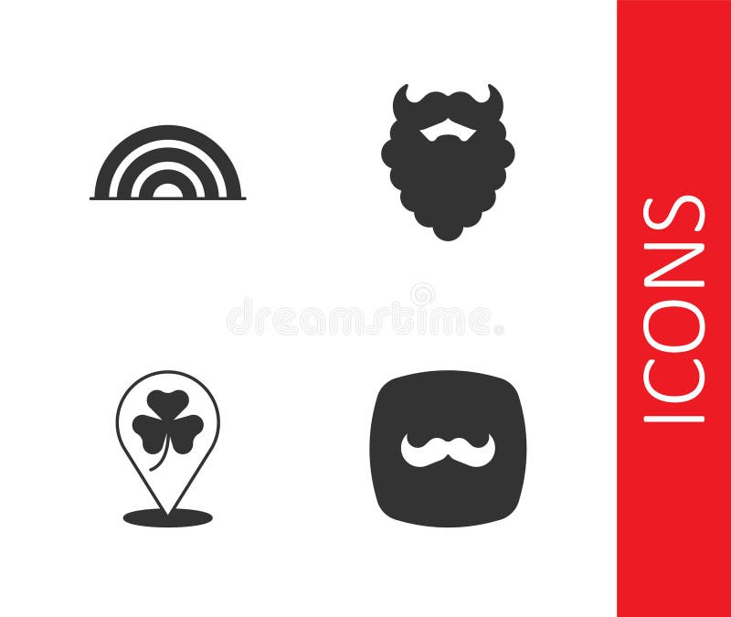 Set Mustache Rainbow Clover Trefol Leaf Y Barba Icono. Vector Ilustración del Vector ...