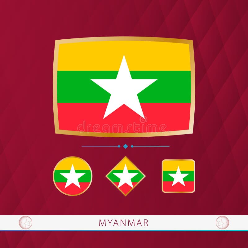 Set of Myanmar Flags with Gold Frame for Use at Sporting Events on a ...