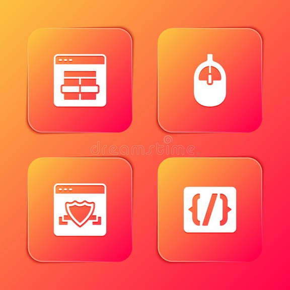 Set Mysql Code Computer Mouse Browser With Shield And Programming Language Syntax Icon Vector