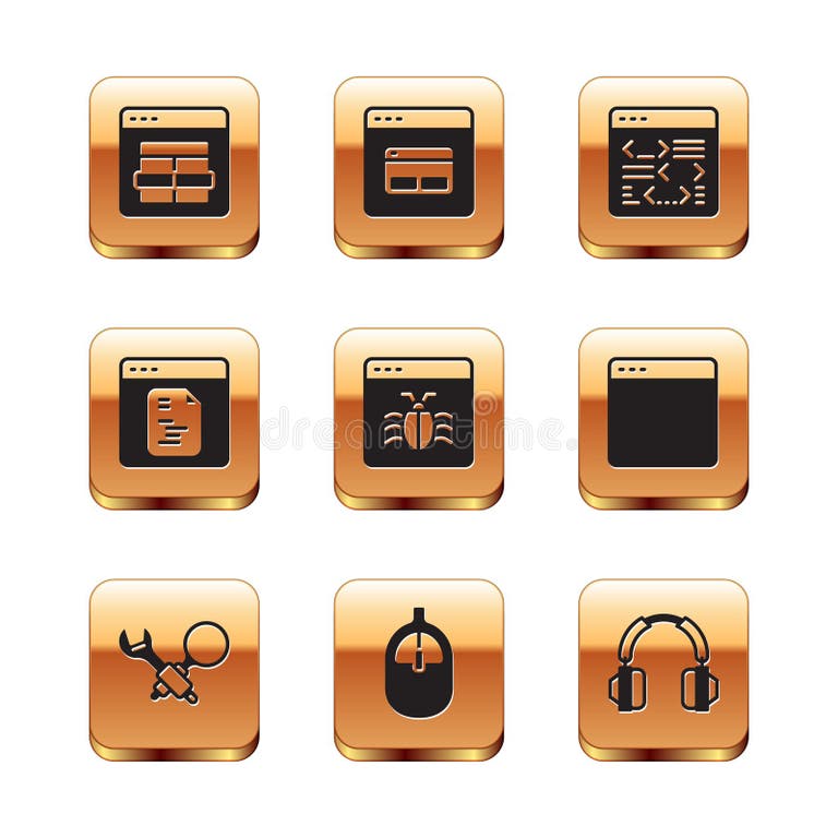 Set MySQL Code, Debugging, Computer Mouse, System, Software, Headphones and Search Engine Icon ...