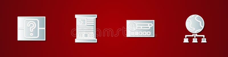 Set Mystery or Random Box, Game Guide, Create Account Screen and Computer Network Icon. Vector ...