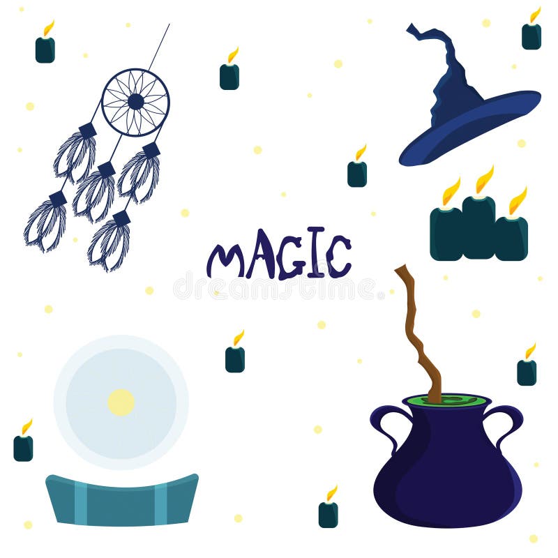 Set of Mystical Esoteric Witch Objects, Dreamcatcher, Candles, Magic ...