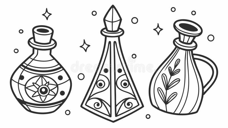 Set of Mystical Potion Bottles, Alchemy and Magic, Vector Design ...