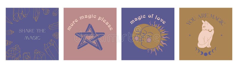 Set of 4 Mystical Quotes and Spiritual Illustrations Stock Vector ...