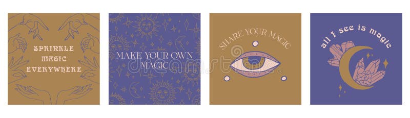 Set of 4 Mystical Quotes and Spiritual Illustrations Stock Vector ...