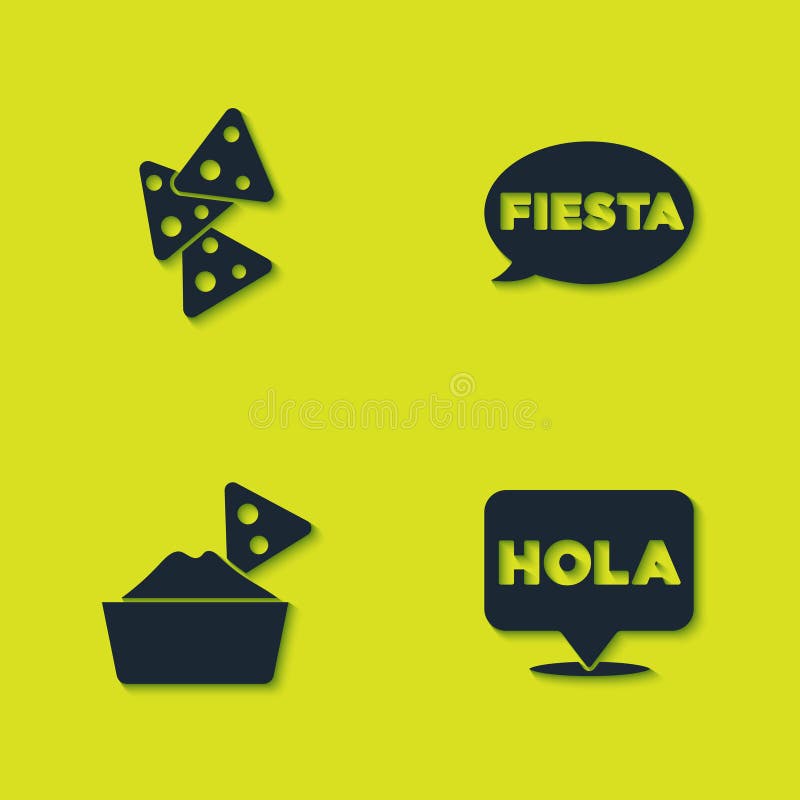 Set Nachos, Hola, in Bowl and Fiesta Icon. Vector Stock Vector ...
