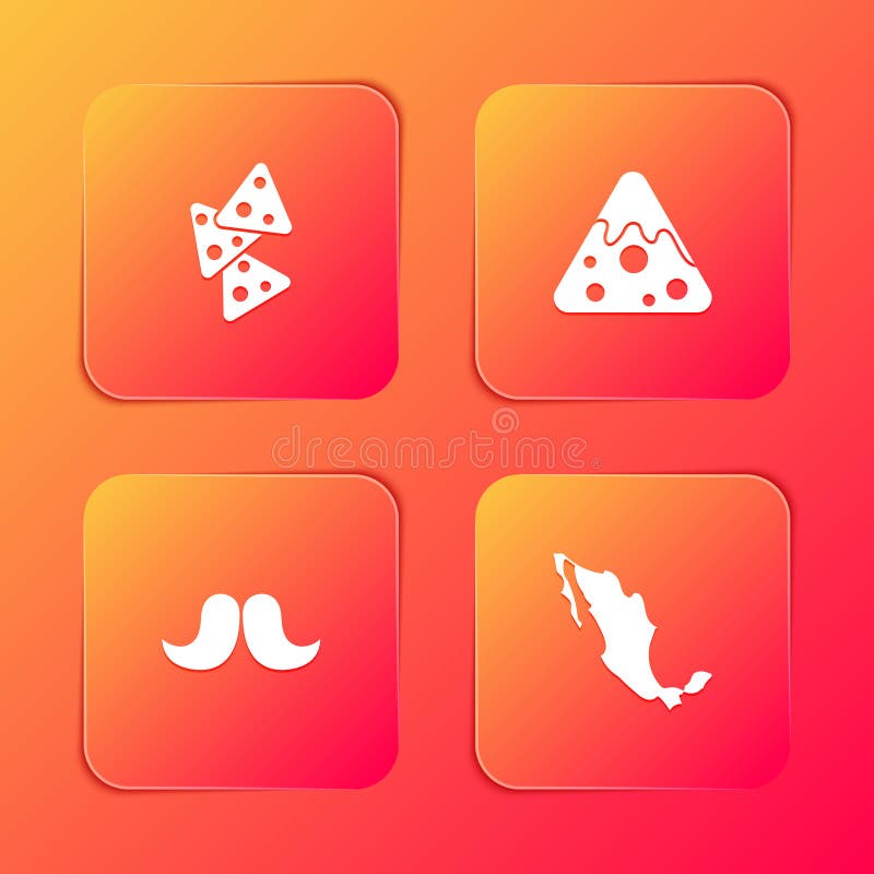 Set Nachos, , Mustache and Map of Mexican Icon. Vector Stock Vector ...