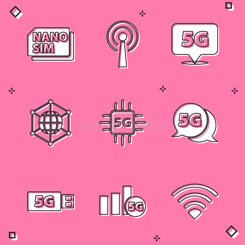 Set Nano Sim Card, Antenna, Location 5G Network, Social, Processor ...