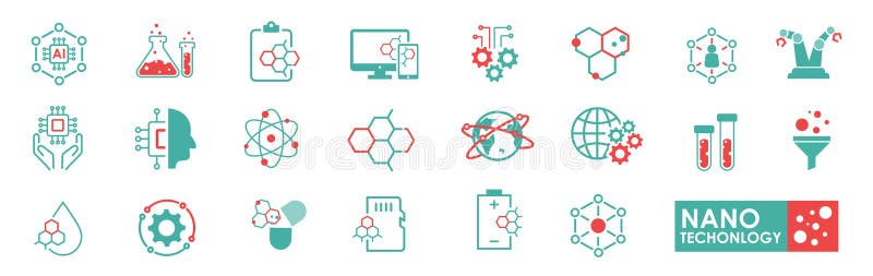 Set of Nano Technology Icons, Nanotech, Nanotechnology, Solid Icon ...