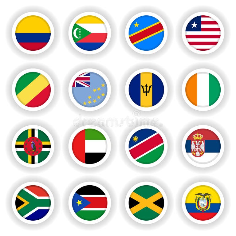 Set of National Round Flags with Shadow Stock Vector - Illustration of ...