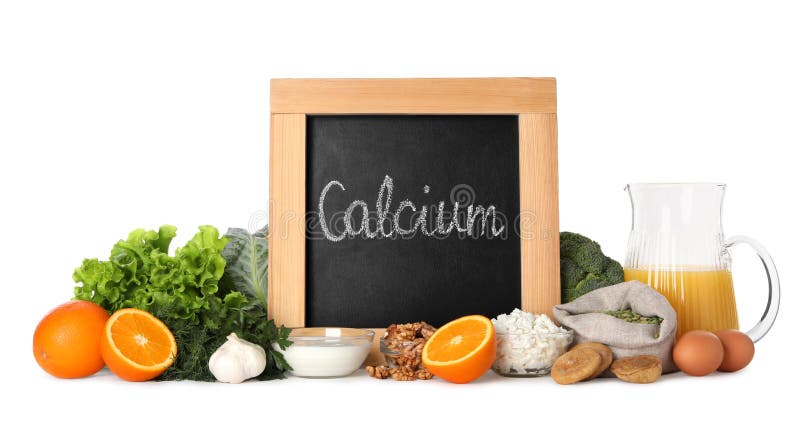Set of Natural Food High in Calcium on White Background Stock Photo ...