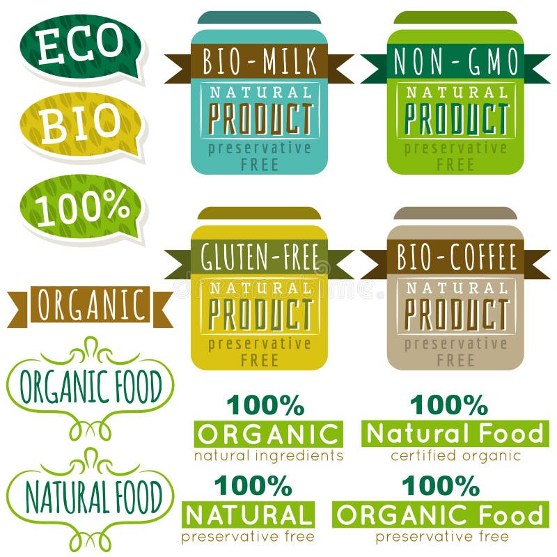 Set of Natural Organic Product Labels and Emblems Stock Vector ...