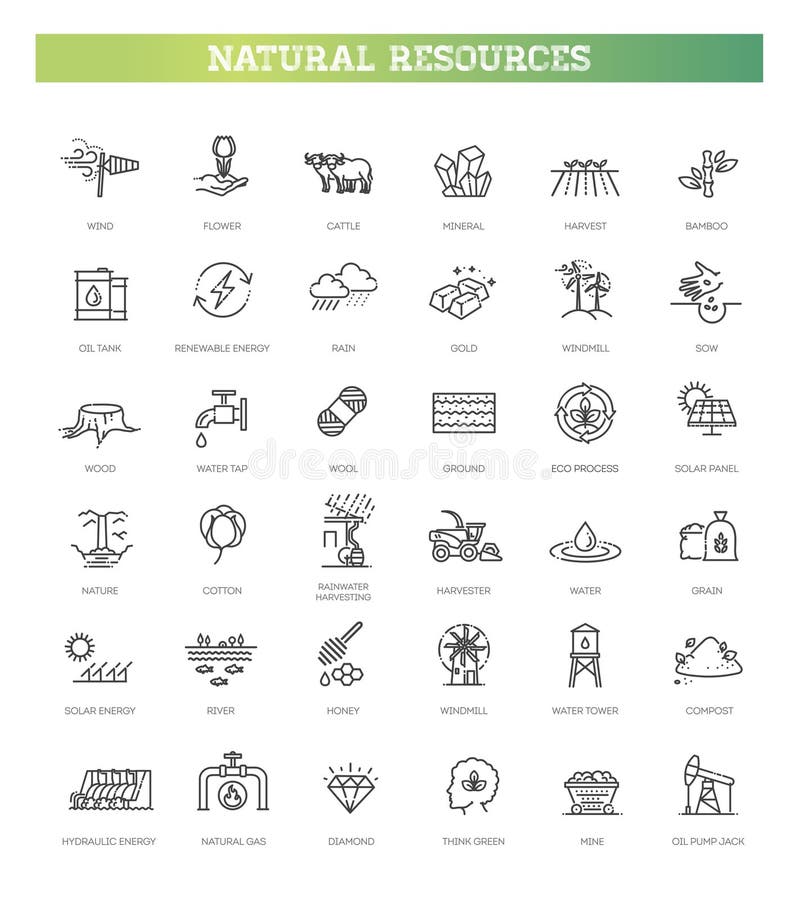 Set of Natural Resources Icons Stock Vector - Illustration of sign ...