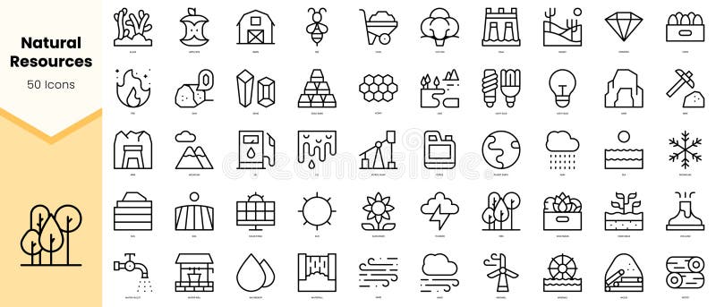 Set of Natural Resources Icons. Simple Line Art Style Icons Pack Stock ...