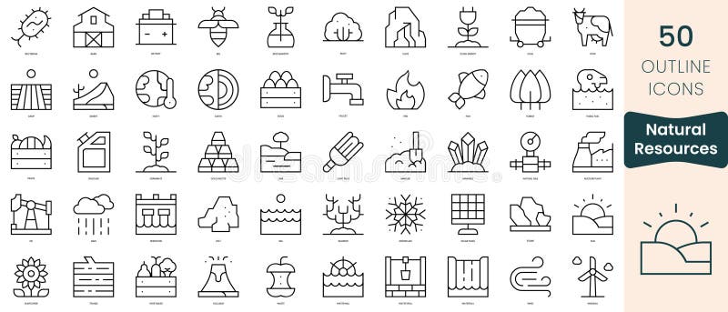 Set of Natural Resources Icons. Thin Linear Style Icons Pack Stock ...