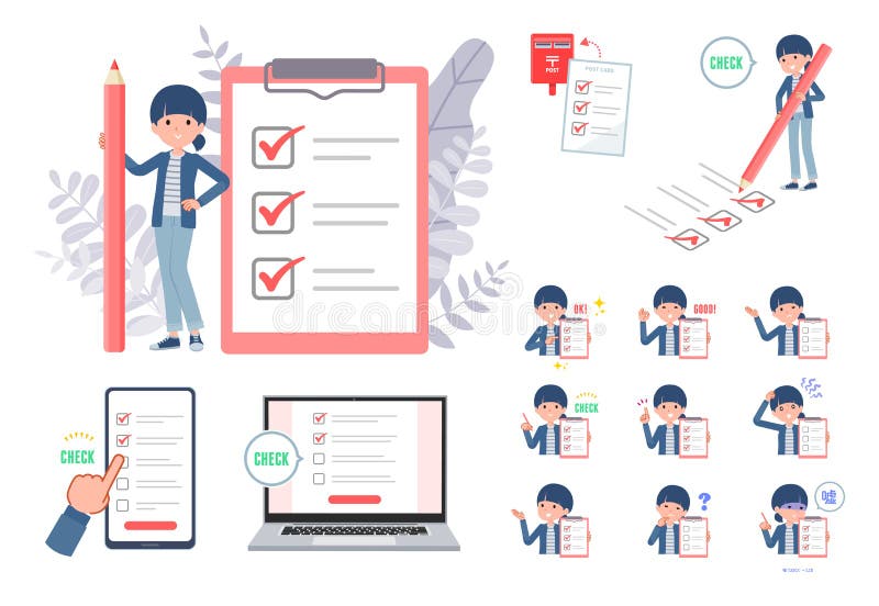 A Set of Natural Style Women with a Check Mark Stock Vector ...