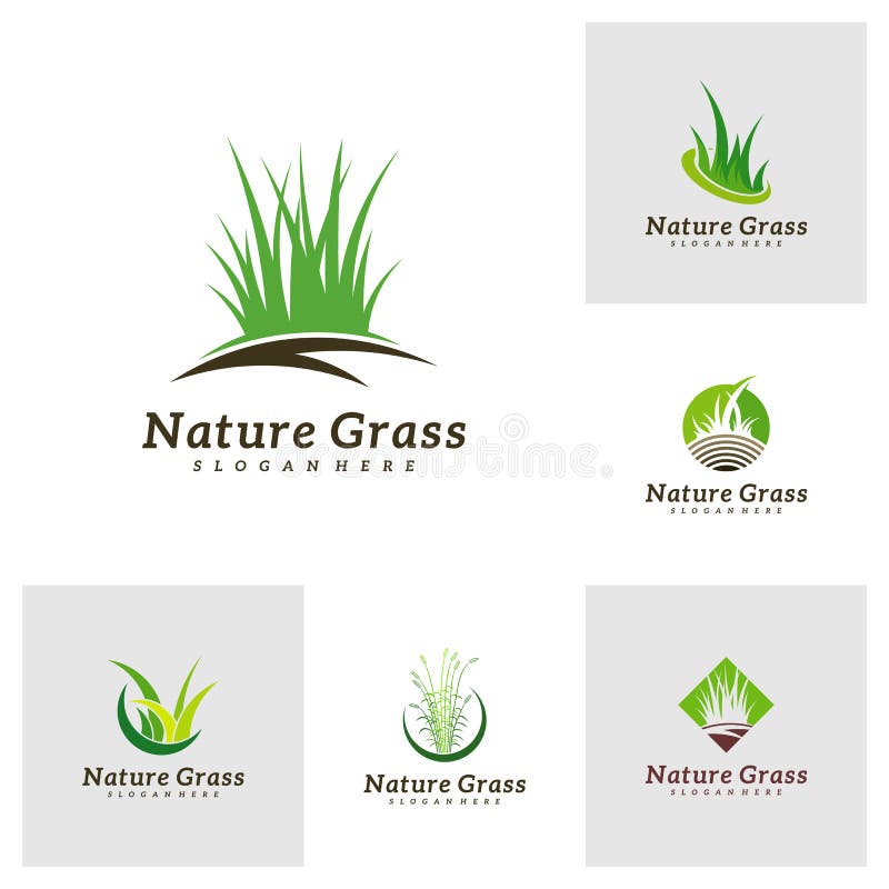 Set of Nature Grass Logo Design Vector, Creative Grass Logo Design ...