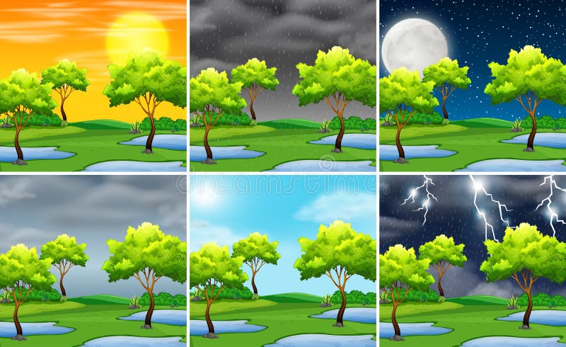Set of Nature Landscape Different Weather Stock Vector - Illustration ...