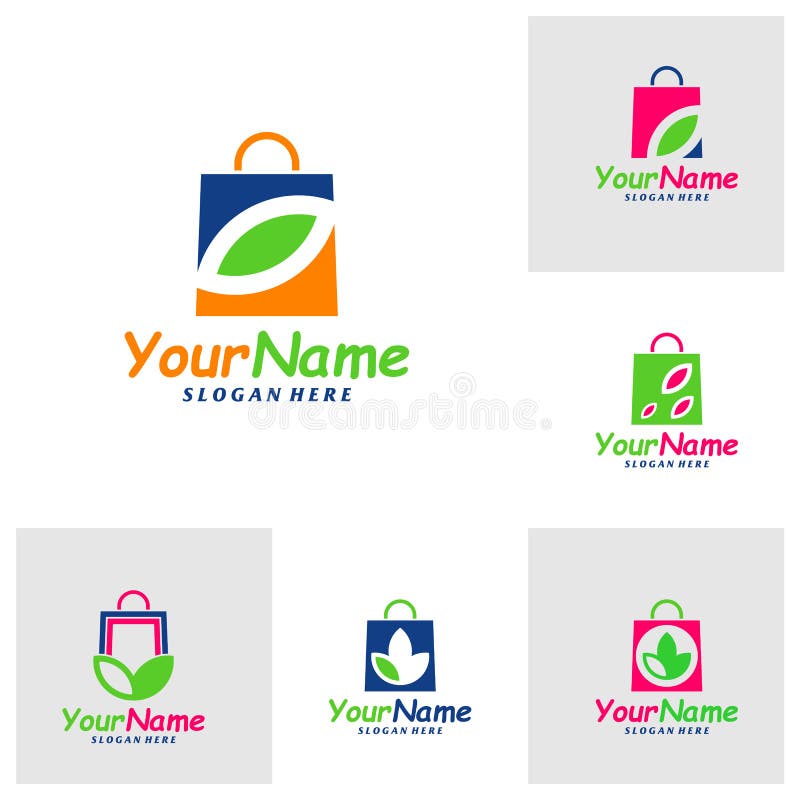 Set of Nature Shop Logo Design Template. Leaf Shop Logo Concept Vector ...