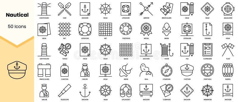 Set of Nautical Icons. Simple Line Art Style Icons Pack Stock Vector ...