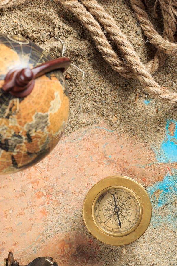 Set of Nautical Instruments, Lying on the Sand and Stock Image - Image ...
