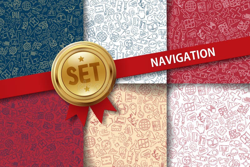 Set of Navigation Backgrounds with Doodle Icons in Stock Vector ...