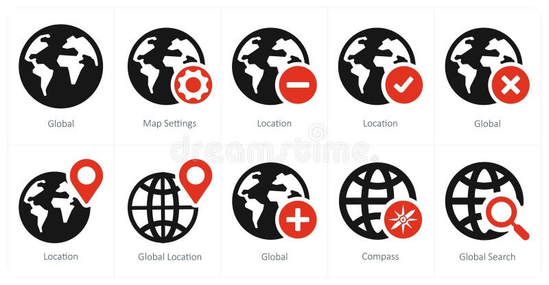 A Set of 10 Navigation Icons As Global, Map Settings, Location Stock ...