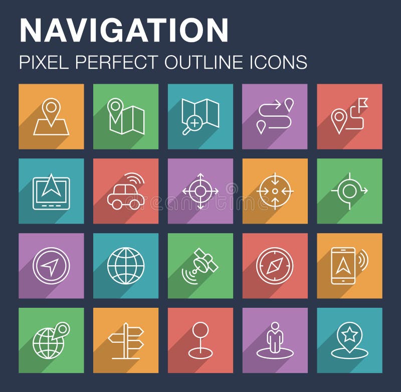 Set of Navigation Icons with Long Shadow. Stock Vector - Illustration ...