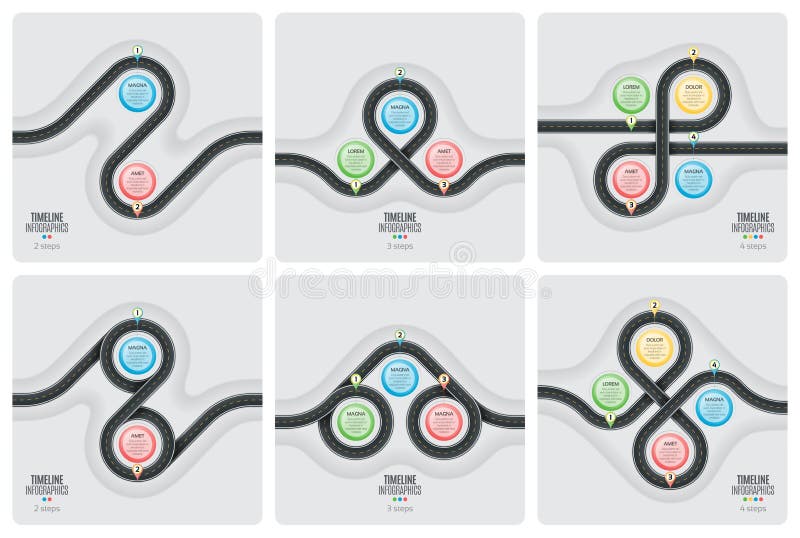 Set of Navigation Map Infographic Timeline Concept. Winding Road Stock ...