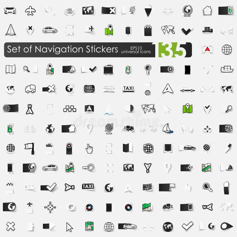 Set of navigation stickers stock vector. Illustration of pictogram ...