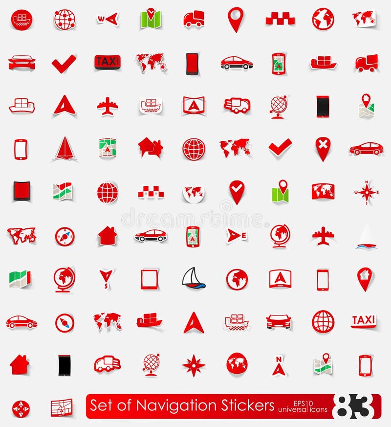 Set of navigation stickers stock vector. Illustration of pictogram ...