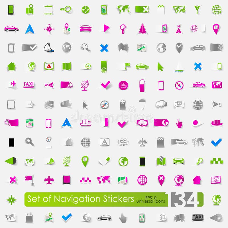 Set of navigation stickers stock vector. Illustration of pictogram ...