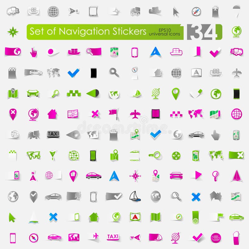 Set of navigation stickers stock vector. Illustration of graphic - 98351758