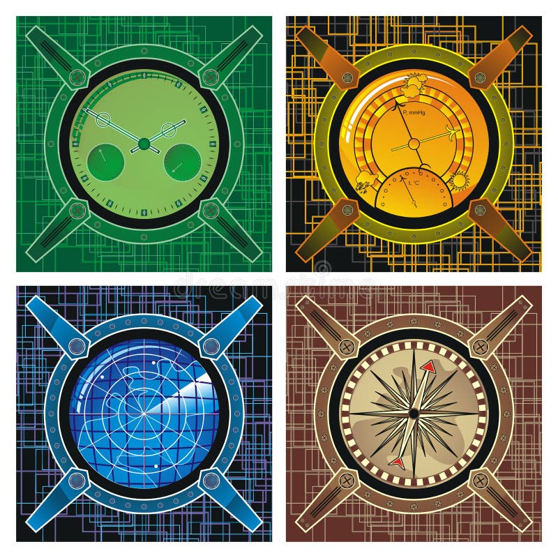 Set of Navigational Instruments Stock Illustration - Illustration of ...