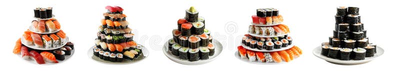 Set of Neatly Arranged Stack of Sushi Resting on a Plate Pack Over ...