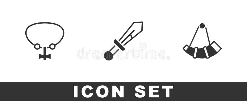 Set Necklace with Gem, Medieval Sword and Hunting Horn Icon. Vector ...