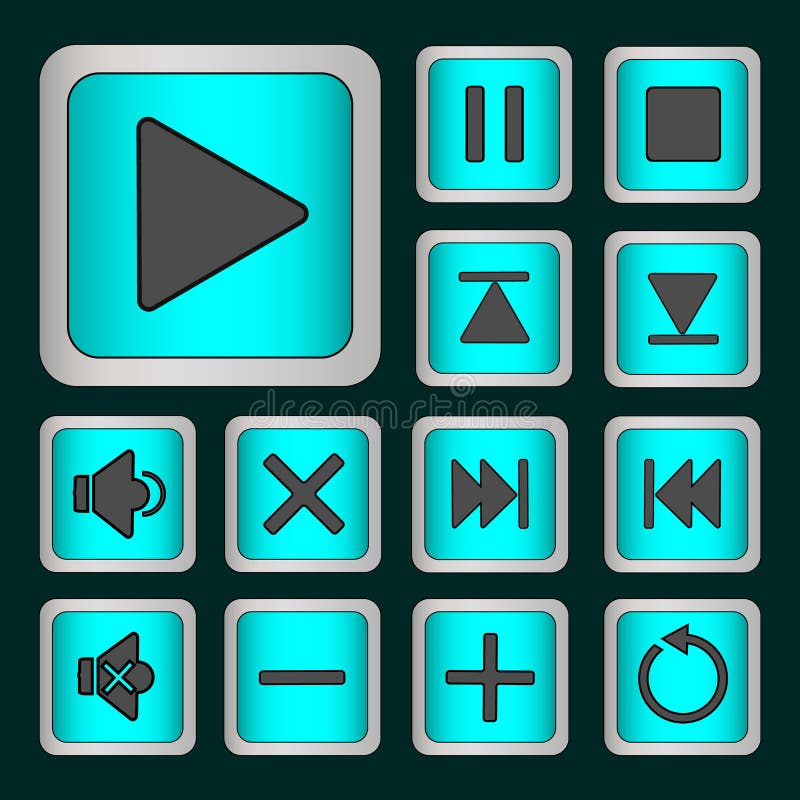 Neon Buttons Icon Set on Black Bacground Stock Illustration ...