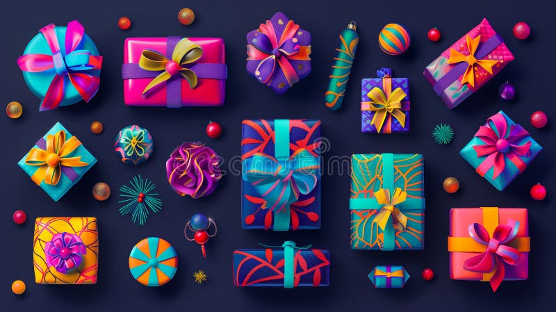 A Set of Neon Christmas Elements Isolated on a Homogeneous Background ...