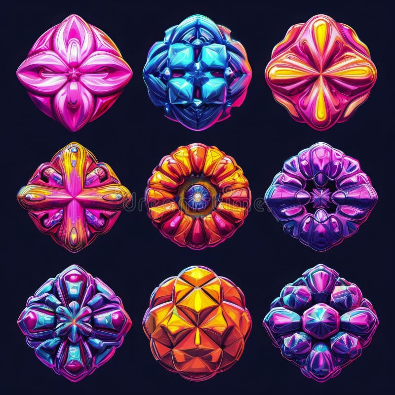 Neon 3D Abstract Objects Set Stock Illustration - Illustration of ...