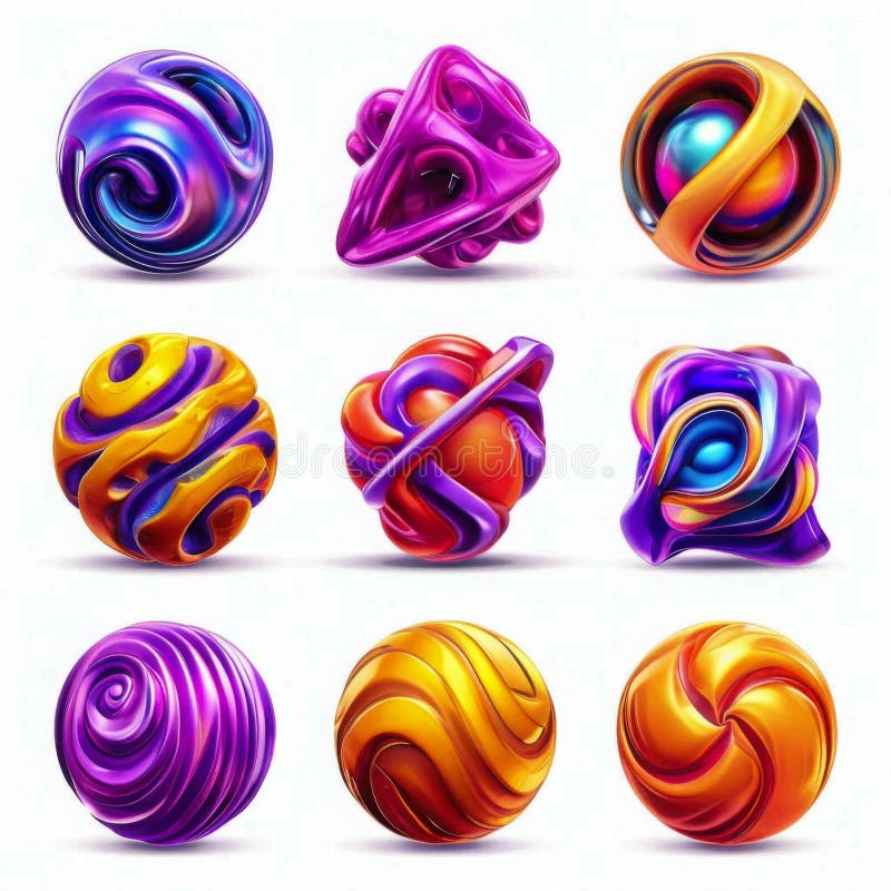 Neon 3D Abstract Objects Set Stock Illustration - Illustration of ...