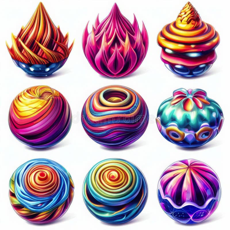 Neon 3D Abstract Objects Set Stock Illustration - Illustration of ...